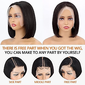 Aligrace 4x4 Bob Wig Human Hair 4x4 HD Lace Front Wigs Human Hair Side Part Frontal Bob Wig, Glueless Short Bob Closure Wigs Human Hair for Black Women Pre Plucked 180 Density 10 Inch