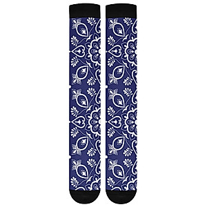Kigai 1 Pair Blue Mexican Talavera Compression Socks 20-30mmHg Knee High Women Socks Tube Athletic Stockings for Men Sport Soccer Running Cycling Medical Nurse Winter Travel