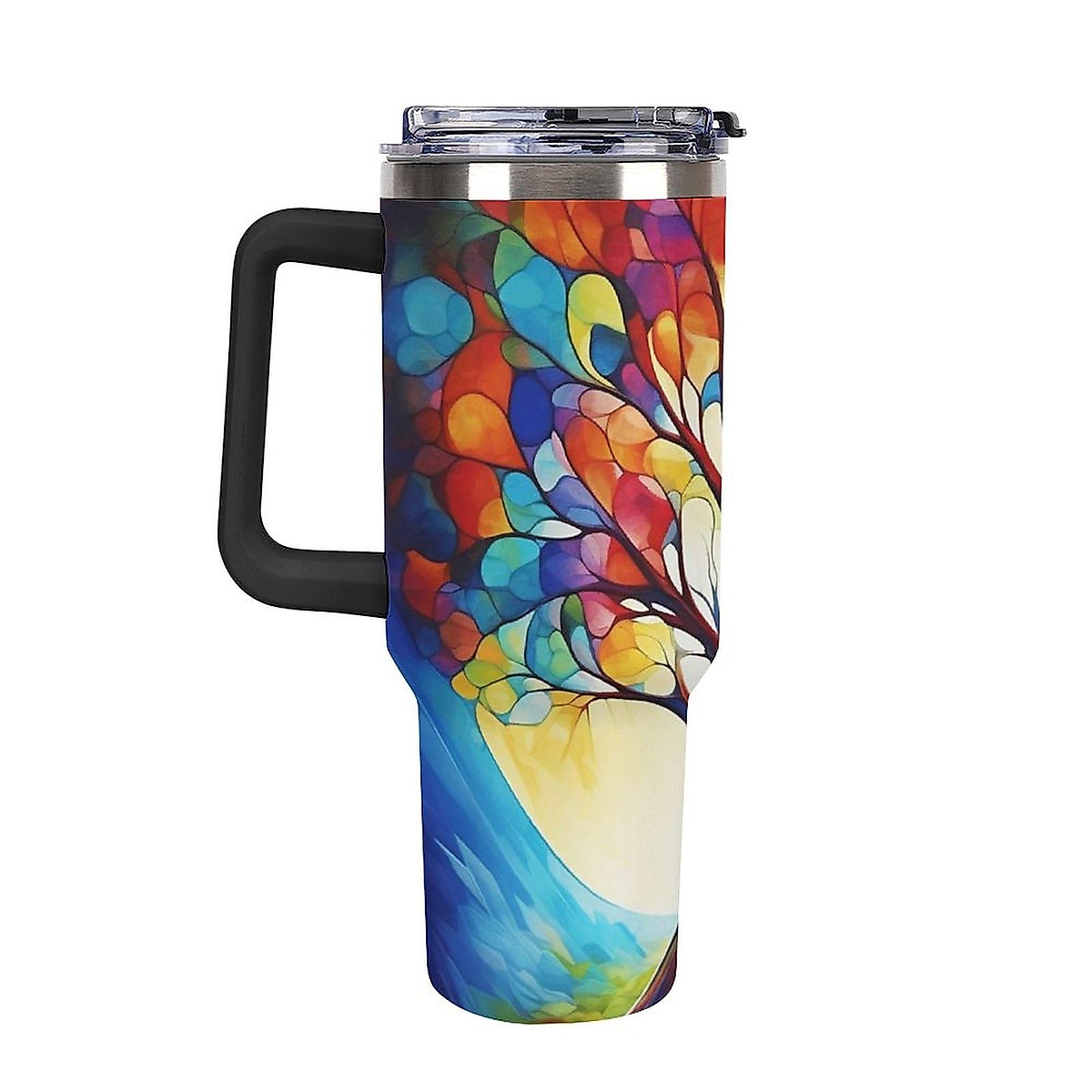 FZQVSGW Tree 40 Oz Tumbler with Handle And Straw Stainless Steel Vacuum Insulated Tumblers Reusable Keep Drinks Cold Coffee Cup Holder Friendly Gifts for Women Men Car Gym Travel