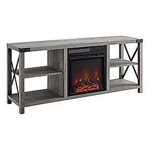 Walker Edison Faye Modern Farmhouse Metal X Fireplace TV Stand for TVs up to 65 Inches, 60 Inch, Grey