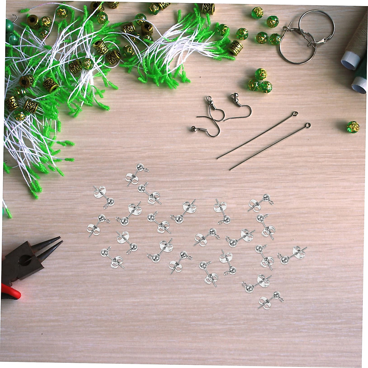 TEHAUX DIY Earrings Set 40pcs Round Bead Ear Studs Stainless Steel Jewelry Pierced Earing Studs for Women Men
