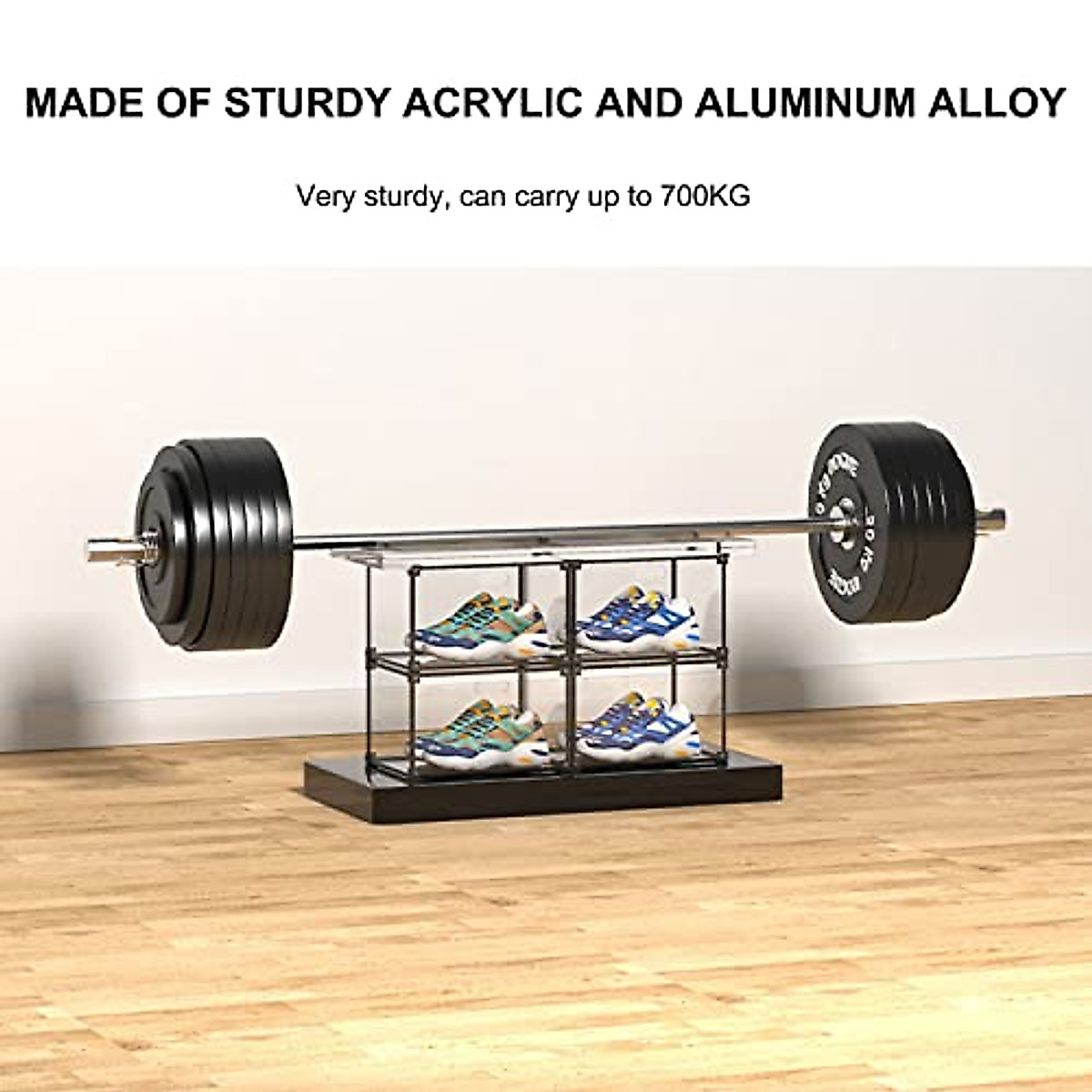 KOKOIN Magnetic Side Open Transparent Plastic Storage Shoe Box Clear Shoe Display Case Sneaker Shoe Storage Box Display Box Shoe Container Clear Closet Shelf Shoe Organizer (Black 4PC)