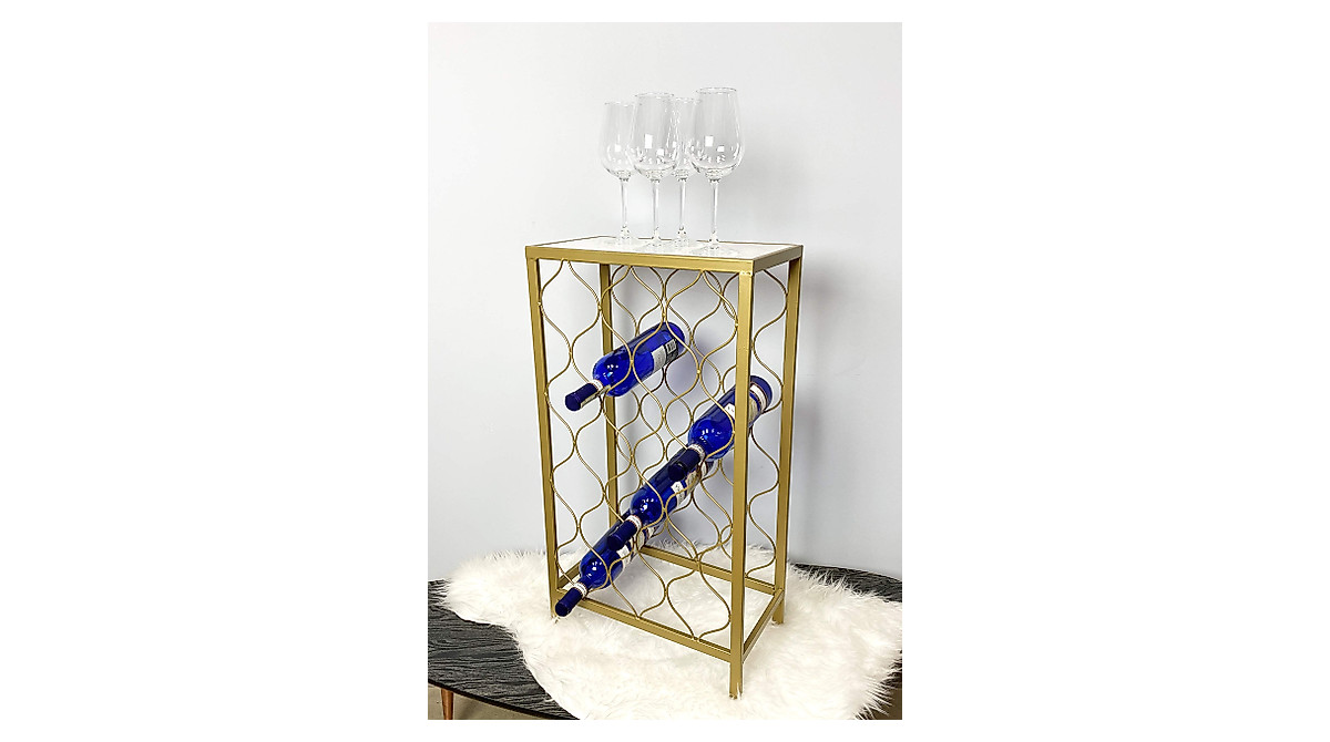 Chic Gold Metal Wine Rack | Marble Top | Holds 12 Bottles