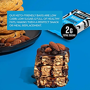 CanDo Krisp - Keto Snack & Keto Bar (12 Pack, Almond Butter Chocolate Chip) - Low-Carb Snack, Low-Sugar High Protein Bar - Gluten-Free Crispy, Perfectly Delicious Healthy Meal Replacement - Keto Krisp