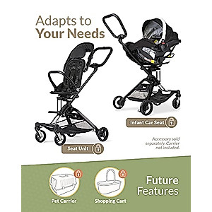 Unilove On The Go 2-in-1 Lightweight and Frame Stroller with Reversible Toddler Seat, Bubble Black
