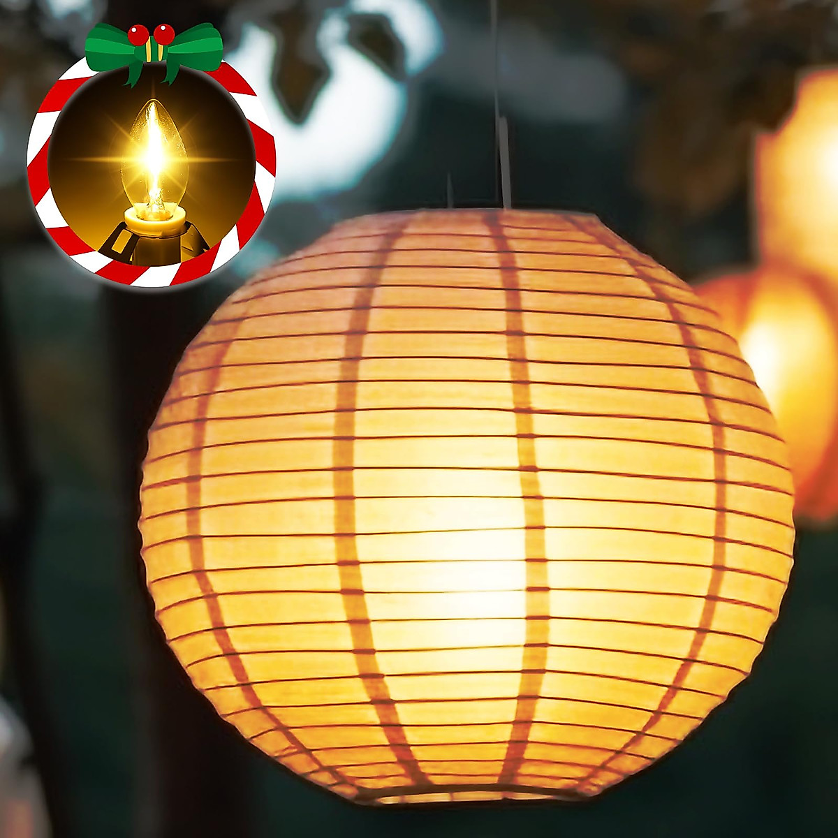 Meonum 4 Pack Christmas Village Light, Light Cord with 5 LED Light Bulb, 12 Ft Accessory Cord with C7 Lamp, Rotary On/Off, Female/Male Plugs, Spare Fuses, C7 Light Cord for Village House Craft Decor