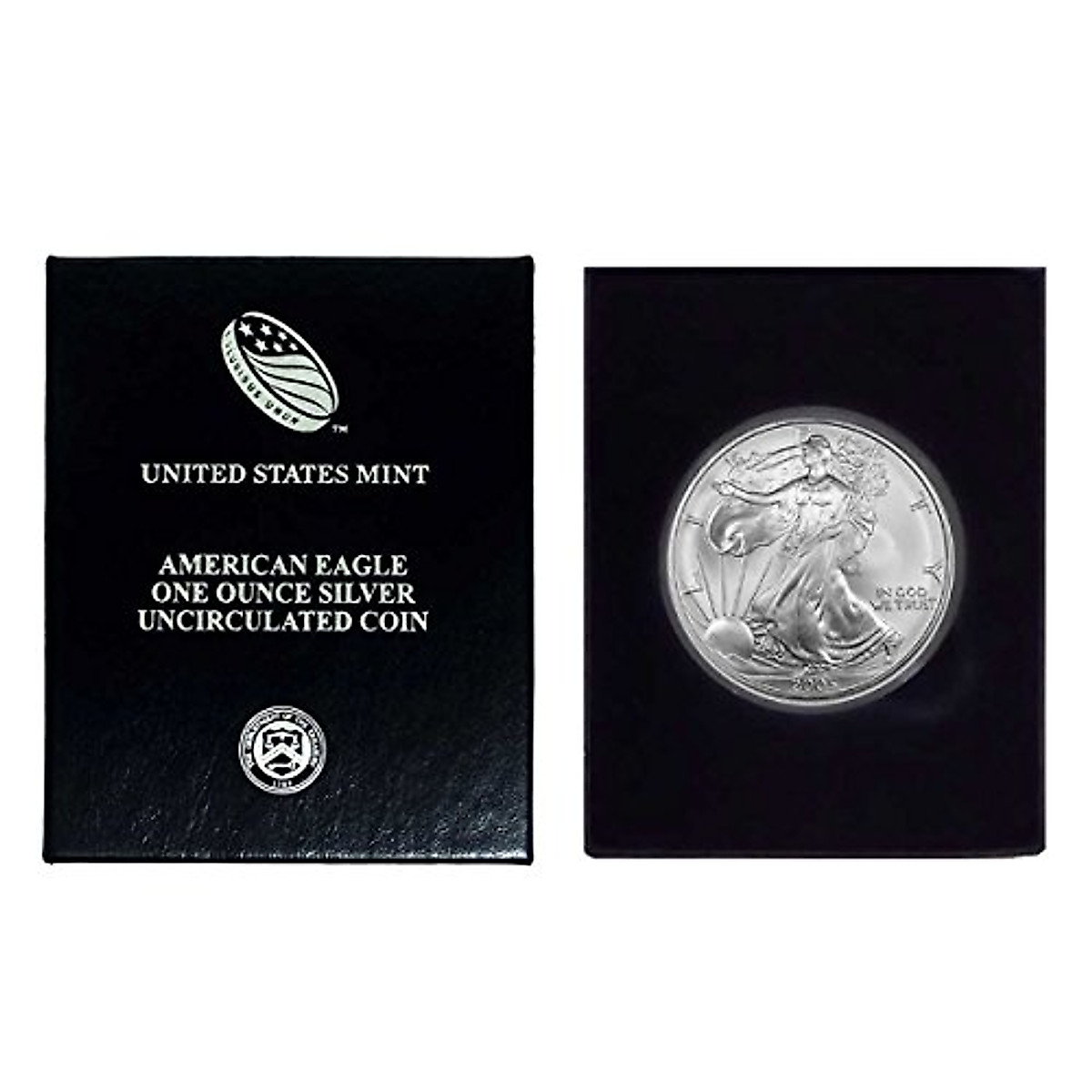 2005 - U.S. Silver Eagle in Plastic Air Tite in Magnet Close Black Gift Box - Gem Brilliant Uncirculated Dollar Uncirculated US Mint