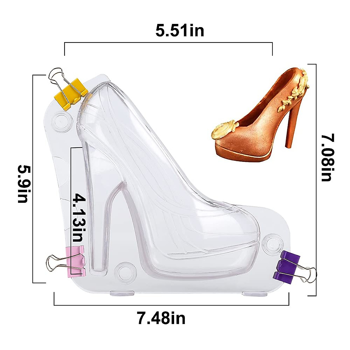 High Heel Shoe Mold, 3D Chocolate Heel Mold with 3 clips for DIY Cake Pastry Decoration Jelly Candy Fondant Molds Baking Tool