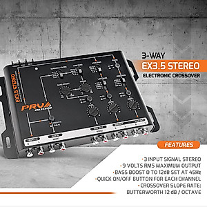 PRV AUDIO Crossover Car Audio EX3.5 Stereo 3 Way or 2 Way Electronic Crossover 9 Volts, 4 in 6 Out RCA Channels Car Sound Processor