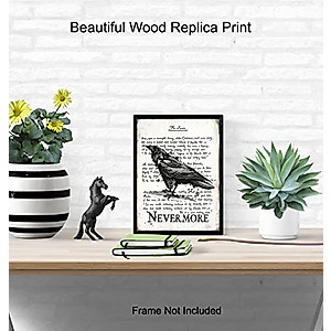 The Raven Wall Art & Decor - Nevermore - Edgar Allan Poe Gift - Goth Room Decor - Gothic Home Decor - Creepy Poem Poetry Wall Art - Vintage Rustic Decoration - Retro Style Poster Print 8x10 UNFRAMED