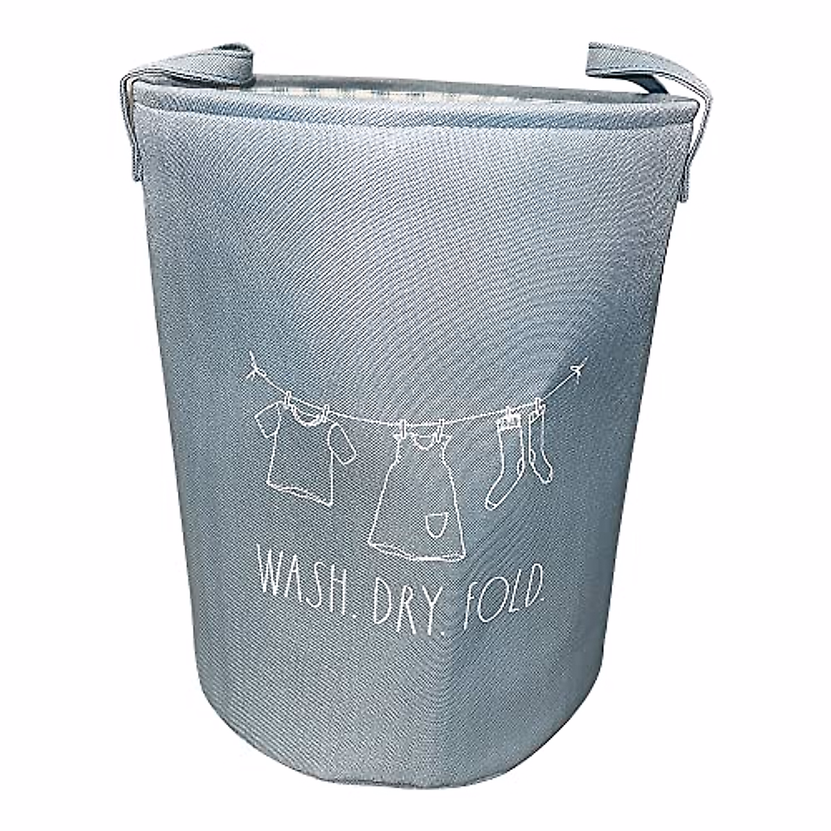 Rae Dunn Foldable Design Laundry Basket (Wash. Dry. Fold./Light Blue)