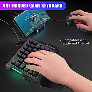 MoModer One Hand Gaming Keyboard and Mouse Combo, 35 Keys Wired Mechanical Feel Rainbow Backlit Gaming Keyboard with Gaming Mouse for PC PS4 Xbox Gamer