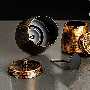 JIMS Outdoor Cigarette Ashtray with Lid, Indoor Stainless Steel Smokeless Ash Tray Windproof Smell Proof Odorless Home Ashtrays for Office Tabletop Garden Balcony Patio ( Retro,Medium), AB-01