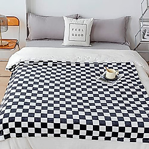 LIPOR Throw Blankets Flannel Blanket Checkerboard Grid Pattern Ultra Soft Fuzzy Checkered Throw Blankets Warm Home Decorative Luxury Blanket for Bed Couch Sofa All Seasons (Black, 51"x60")
