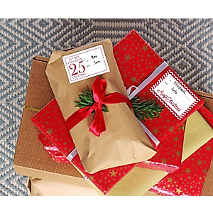 Jumbo Christmas Gift Tag Stickers 60 Count Modern Red, White, Silver, and Gold Xmas Designs - Looks Great on Gifts Presents, Wrapping Paper and Gift Bags.