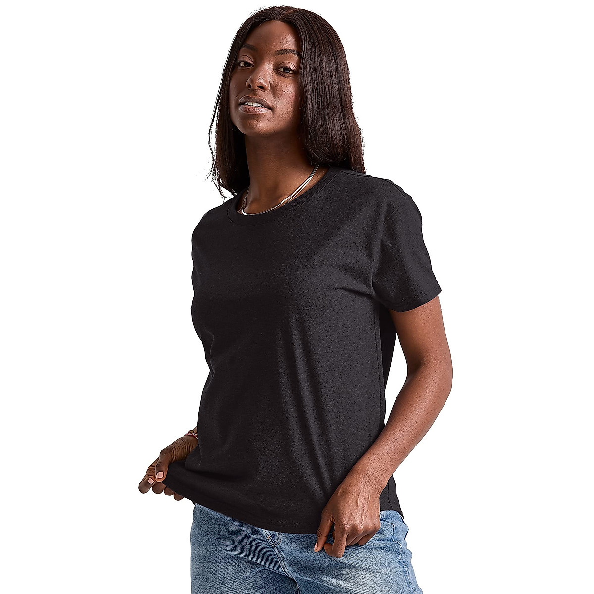 Hanes Comfortblend Women's Tri-Blend Relaxed Fit T-Shirt, Oversized Lightweight Tee, Available in Plus Size, Black, Small