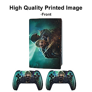 Skin for Console (P-S5 Digital Version) and Controllers Vinyl Sticker, Durable, Scratch Resistant, Bubble-Free, Compatible with Play-Station 5(Digital Edition) Green