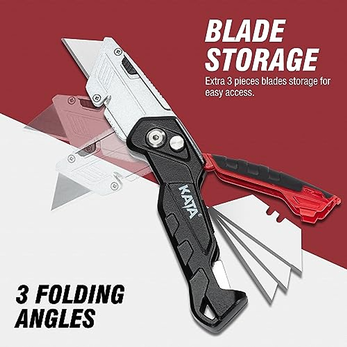 KATA 2-Pack Heavy Dudy Utility Knife Box Cutter Retractable Blade Folding Knife Set, 10pcs SK5 Sharp Blades In Case for Box, Cardboard and Carton