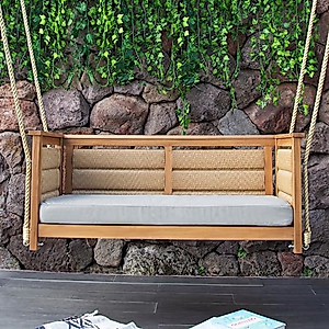 Blaine Teak Wood Porch Swing with Oyster Cushion