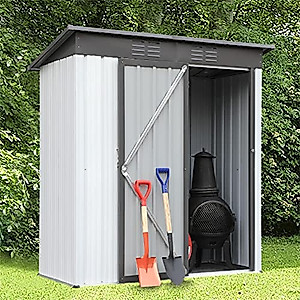 Evedy 5x3Ft Outdoor Storage Shed, Galvanized Metal Garden Shed with Lockable Doors, Tool Storage Shed for Patio Lawn Backyard Trash Cans,Gray