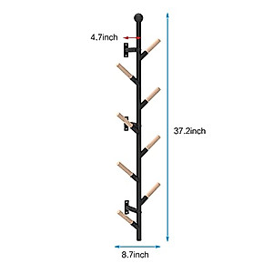 X-cosrack Wall Mounted Coat Rack Splicable Metal & Wood Hat Hanger Rack with 8 Hooks, 3-in-1 Tree Hanger Organizer for Coat Bag Scarves Clothes for Entryway Hallway Bedroom