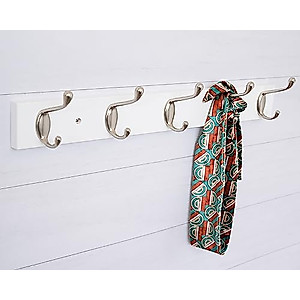 ROOREVO Wall Mounted Coat Rack with 5 Hooks - 2 Pack - Wall Coat Hooks Wall Hat Hanger, Satin Nickel & White