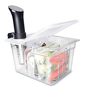 Everie Sous Vide Container 12 Quarts with Universal Collapsible Hinged Lid, Compatible with Anova All Models, Breville Joule, Wancle, Instant Pot Cookers (Container with Plastic Lid and Rack)