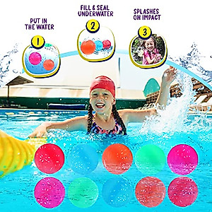 Reusable Water Balloons, Easy to Fill, Latex Free, Silicone, Colorful Balloons, Easy to Use and Clean, for Kids and Adults, Perfect for Birthday and Summer Parties (10 Pack)