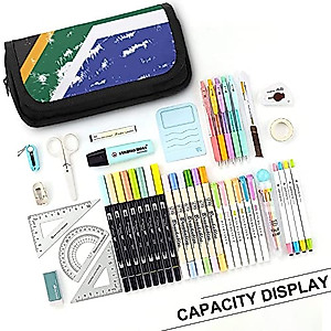 South African Flag Large Capacity Pencil Case Multi-Slot Pencil Bag Portable Pen Storage Pouch with Zipper