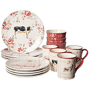Certified International Farmhouse 16 pc Dinnerware Set, Multicolored, 10.75 Inches, Service for 4