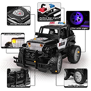 KULARIWORLD Remote Control Police Car Rechargeable RC Truck Toys for Kids Boys Girls 1:18 Auto Mode SUV Vehicle Racing Hobby with Headlight Christmas Birthday Gifts for Kid