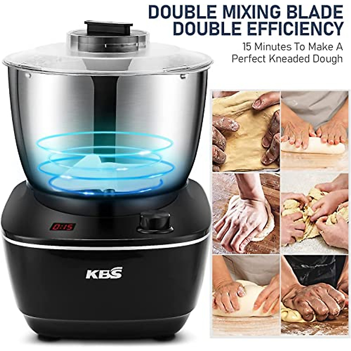 KBS 4Qt Large Stand Mixer, Double Mixing Blade with Fully Stainless Bowl,Dough Mixer Dough Maker with 180W High Speed & Pure Copper motor, 6 Useful accessories, Dishwash Safe