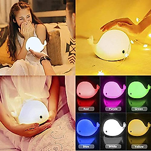 Cute Whale Night Light for Kids,Kawaii Baby with 7 LED Colors Changing,Tap Control Nursery Squishy Lamp,USB Rechargeable,Birthday Gifts Baby,Girls,Boys,Toddler,Children-OURRY