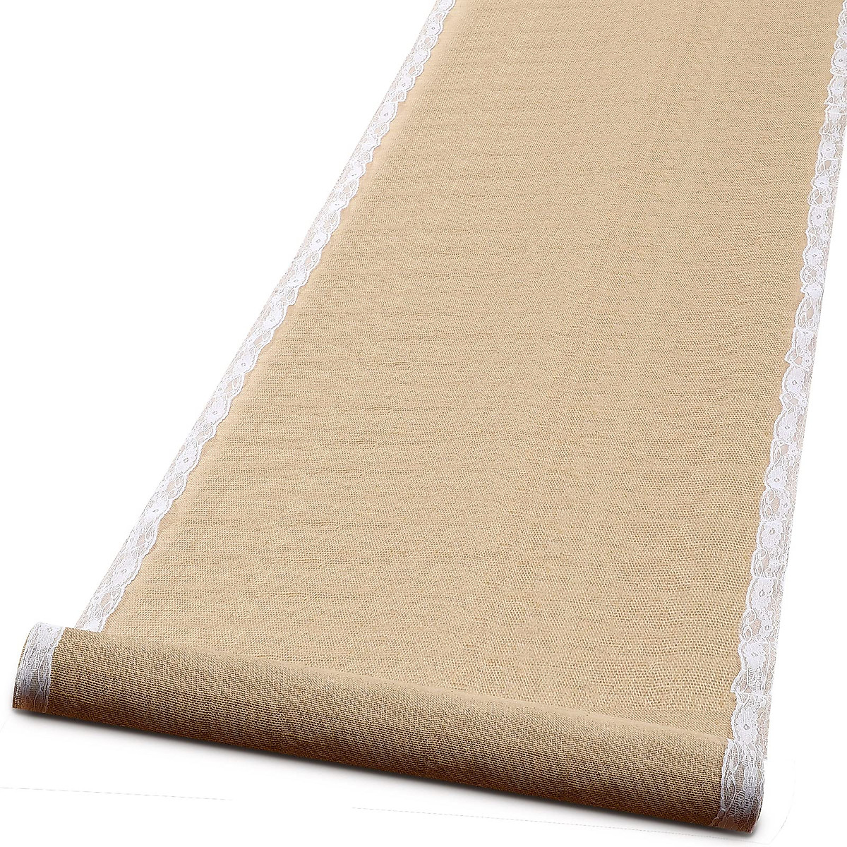 Tudomro Burlap Wedding Aisle Runner for Wedding Ceremony White Lace Wedding Runner Walkway Weddings Carpet Indoor Outdoor Party Event Reception Bridal Shower Ceremony Decorations (40'' x 15 ft)