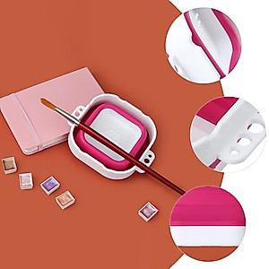 ULTNICE Paint Brush Washer Folding Painting Water Cup Portable Collapsible Painting Washing Bucket Basin Silicone Foldable for Watercolor Acrylic Oil Painting Red