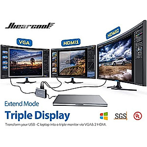 Hiearcool USB C Hub, USB-C Laptop Docking Station, 11IN1 Triple Display Type C Adapter Compatible for Dell Hp Lenovo Windows (2HDMI VGA PD3.0 SD TF Card Reader Gigabit Ethernet 4USB Ports)