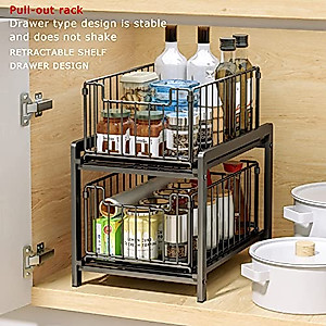 Under Cabinet Organizer,Under Sink Organizers and Storage,Cabinet Pull-Out Home Organizer Rack For Bathroom,2 Tier Kitchen Countertop Sliding Drawer Storage Basket,Pantry Stackable Storage Shelves