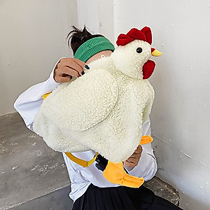 HENAA Cute Plush Crossbody Chicken Bag,Girls Women Funny Shoulder Cell Phone Wallet,Cute Cartoon Plush Purse Handbag Crossbody Shoulder Bag, White