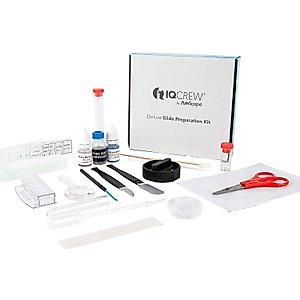IQCrew 40-Piece Deluxe Microscope Slide Preparation Kit - Essential Student Tool Kit w/Stains + Shrimp Hatchery Experiment - SP-18