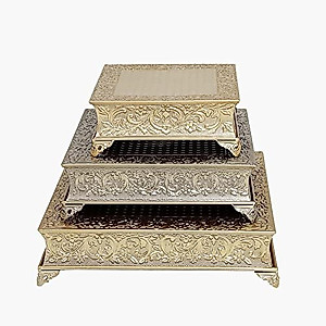 Efavormart 18” Gold Square Embossed Metal Cake Plateau Stand Riser Wedding Birthday Party Dessert Cake Pedestal Display Plate