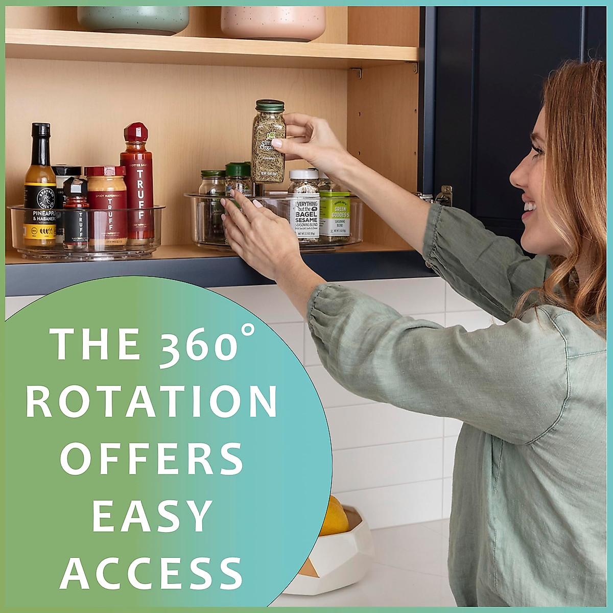 Clear Lazy Susan Organizer 12" & 9" Set - Lazy Susan for Refrigerator, Turntable for Cabinet with Removable Dividers, 12 Inch Pantry Lazy Susan, Plastic Turntable Organizer Solution - by Soveressence