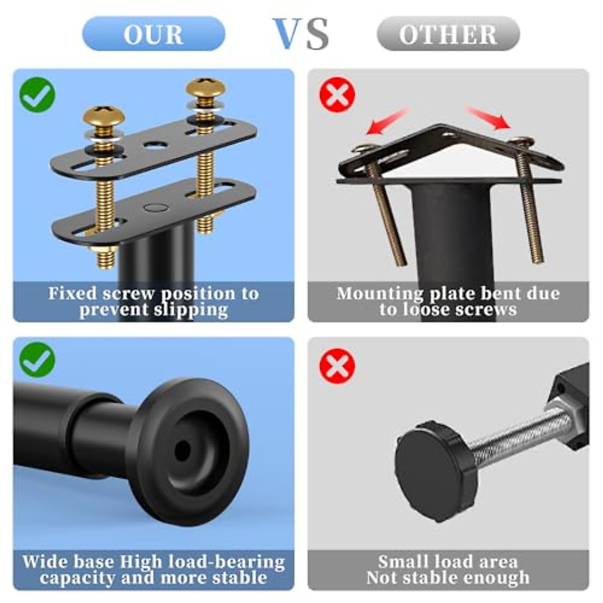 O.HSNYIU Upgrade Adjustable Bed Support Legs 10"-16", Bed Frame Support Legs, Bed Legs Set of 4, Metal Bed Frame or Wooden Bed Center Slat Support Leg, Heavy Bed Replacement Legs (4, 10"-16")