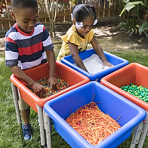 ECR4Kids 4-Station Sand and Water Adjustable Play Table, Sensory Bins, Blue/Red