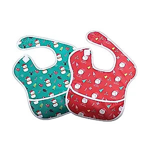 Little Dimsum Feeding Baby Bibs Waterproof Drool Christmas Bib Coverall 2 PCS Set Adjustable Closure for Babies Toddlers with Large Pocket (6-36 Months) Christmas（Snowman&Santa）