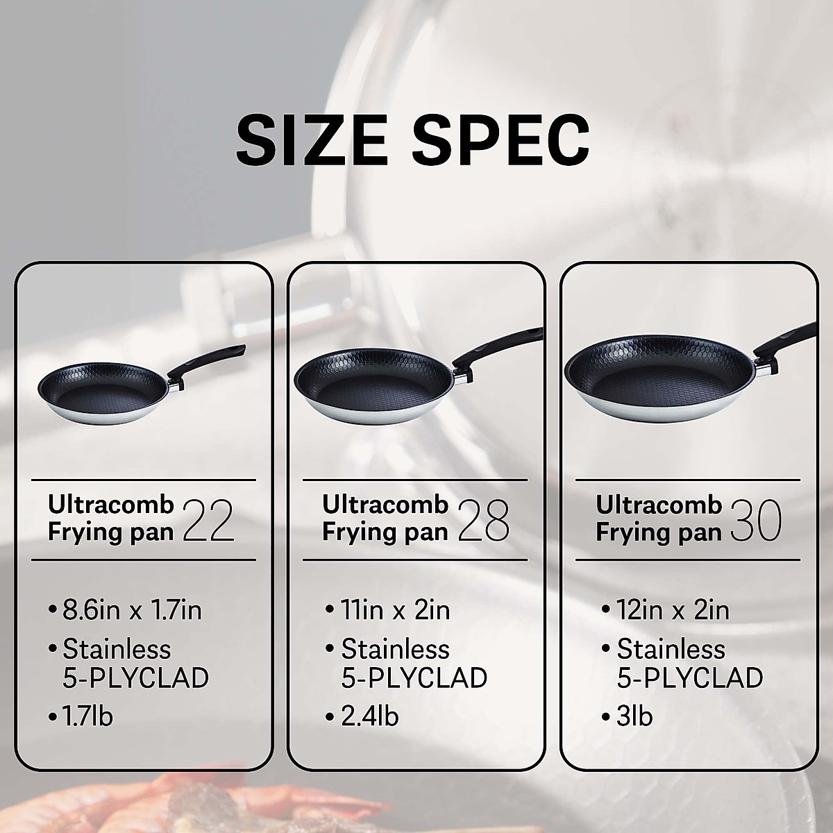 ALTENBACH Ultracomb Frying Pan 12 inch(30cm) - 5-Layer | Non-stick Stainless Steel Frying Pan | Works with Gas or Induction, Oven.