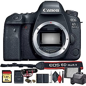 Canon EOS 6D Mark II DSLR Camera (1897C002) W/Bag, Extra Battery, LED Light, Mic, Filters and More - Advanced Bundle (Renewed)