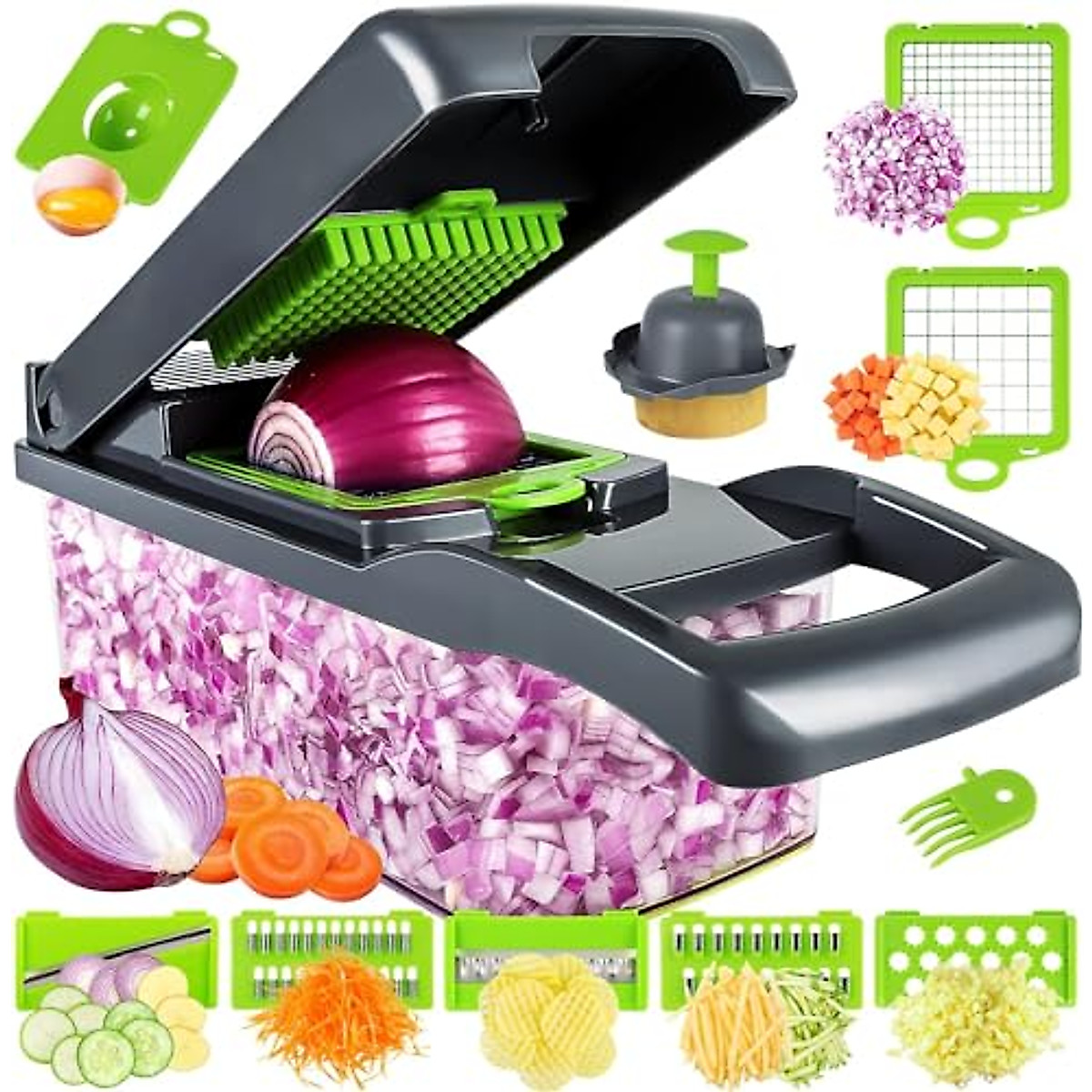 RedRoko Vegetable Chopper with Container - Multifunctional Vegetable Cutter, Veggie Chopper, Onion Cutter, Kitchen Choppers and Dicers, Fruit and Vegetable Chopper, 16 in 1 Food Chopper with 8 Blades