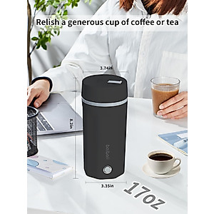 balbali 17oz Travel Kettle Portable Electric Kettle - Mini Hot Water Boiler/Maker/Heater/Warmer for Tea - Small Electric Thermos Heated Travel Mug - Portable Kettle for Travel - Black