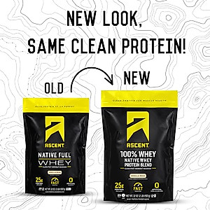 Ascent 100% Whey Protein Powder - Post Workout Whey Protein Isolate, Zero Artificial Flavors & Sweeteners, Soy & Gluten Free, 5.5g BCAA, 2.6g Leucine, Essential Amino Acids, Vanilla Bean 2 lb