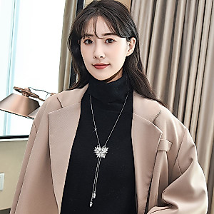 Kodewiet Women Cubic Zirconia flower Butterfly Long Adjustable Chain Pendant Sweater Necklace